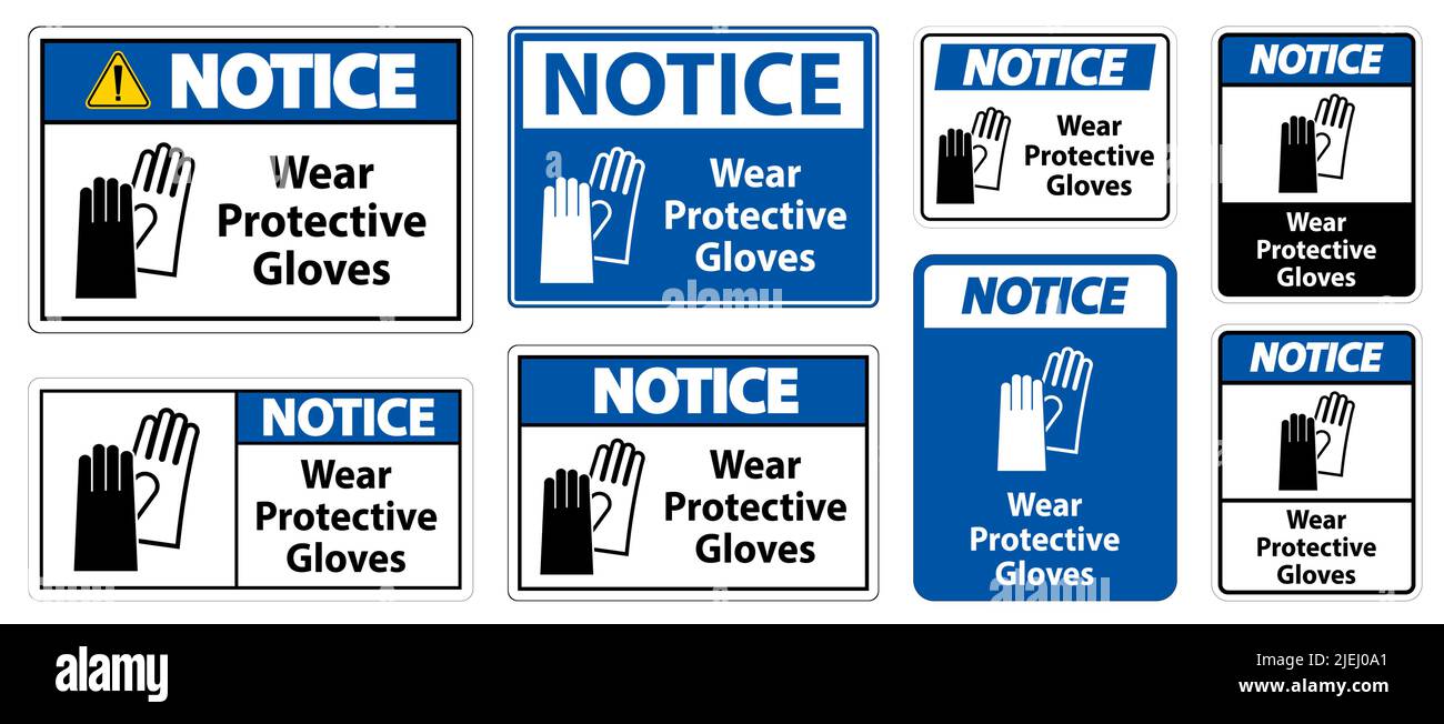 Notice Wear protective gloves sign on white background Stock Vector ...