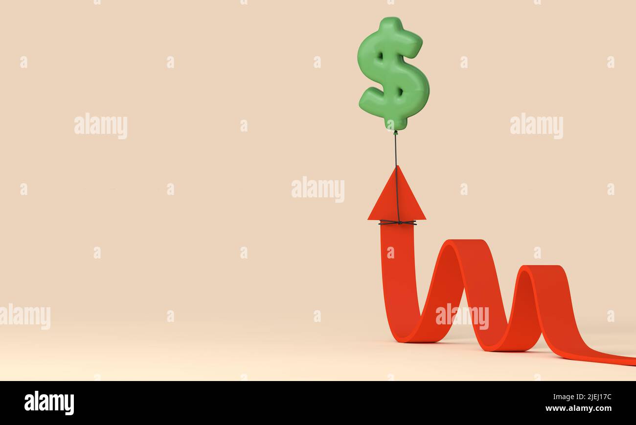 Rate of inflation concept. Red arrow being pulled up by a dollar sign ...