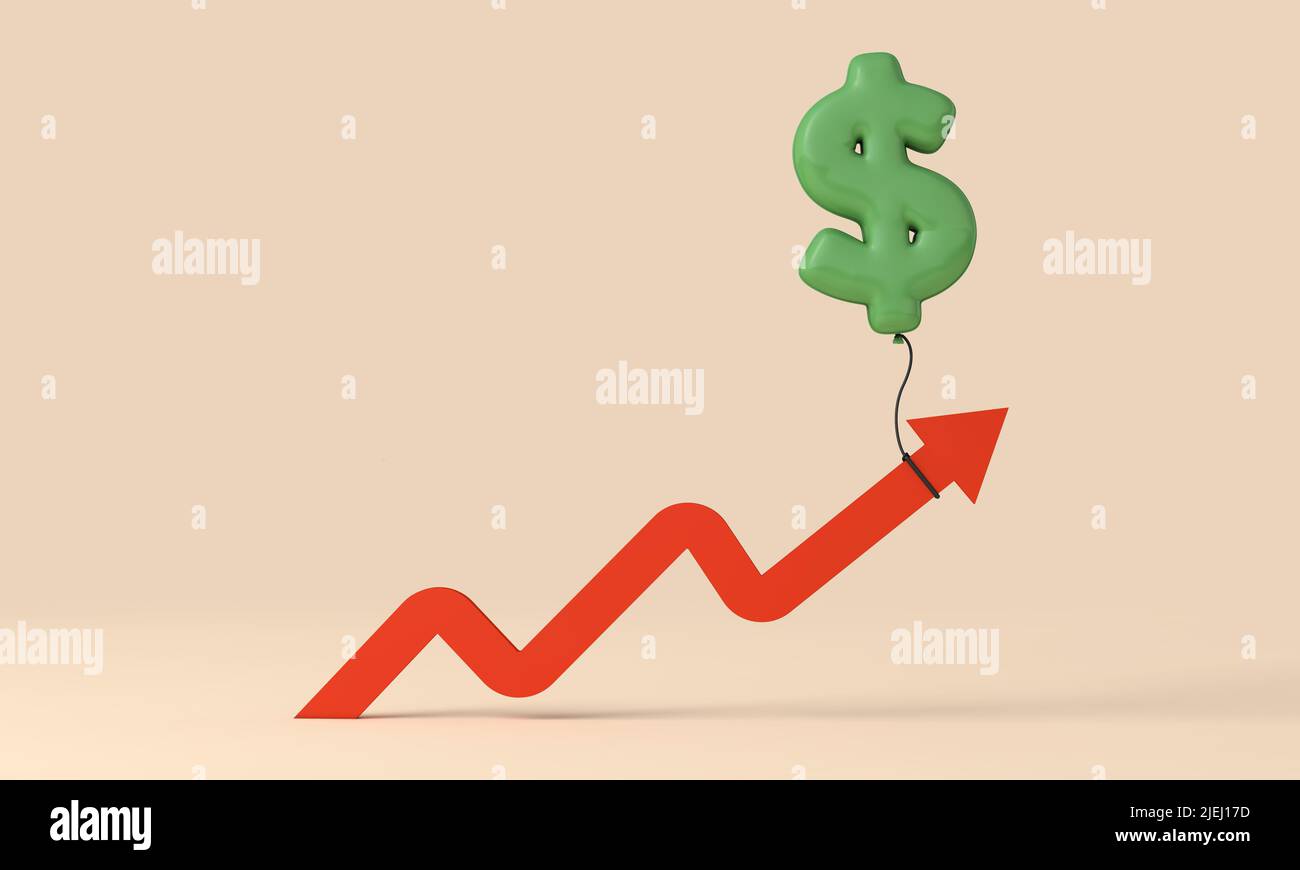 Rate of inflation concept. Red arrow being pulled up by a dollar sign ...