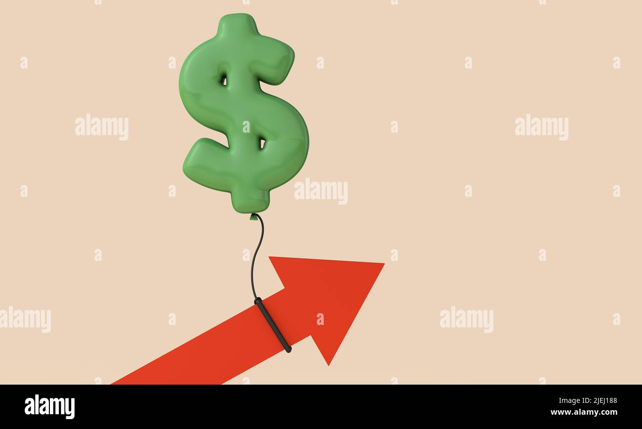 Rate of inflation concept. Red arrow being pulled up by a dollar sign ...