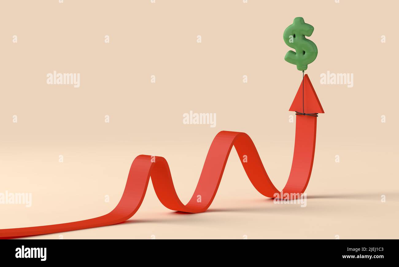 Rate of inflation concept. Red arrow being pulled up by a dollar sign ...