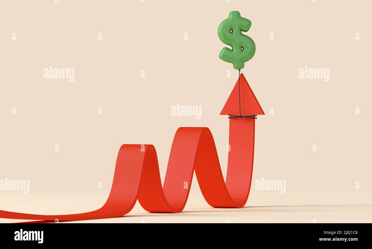 Rate of inflation concept. Red arrow being pulled up by a dollar sign ...