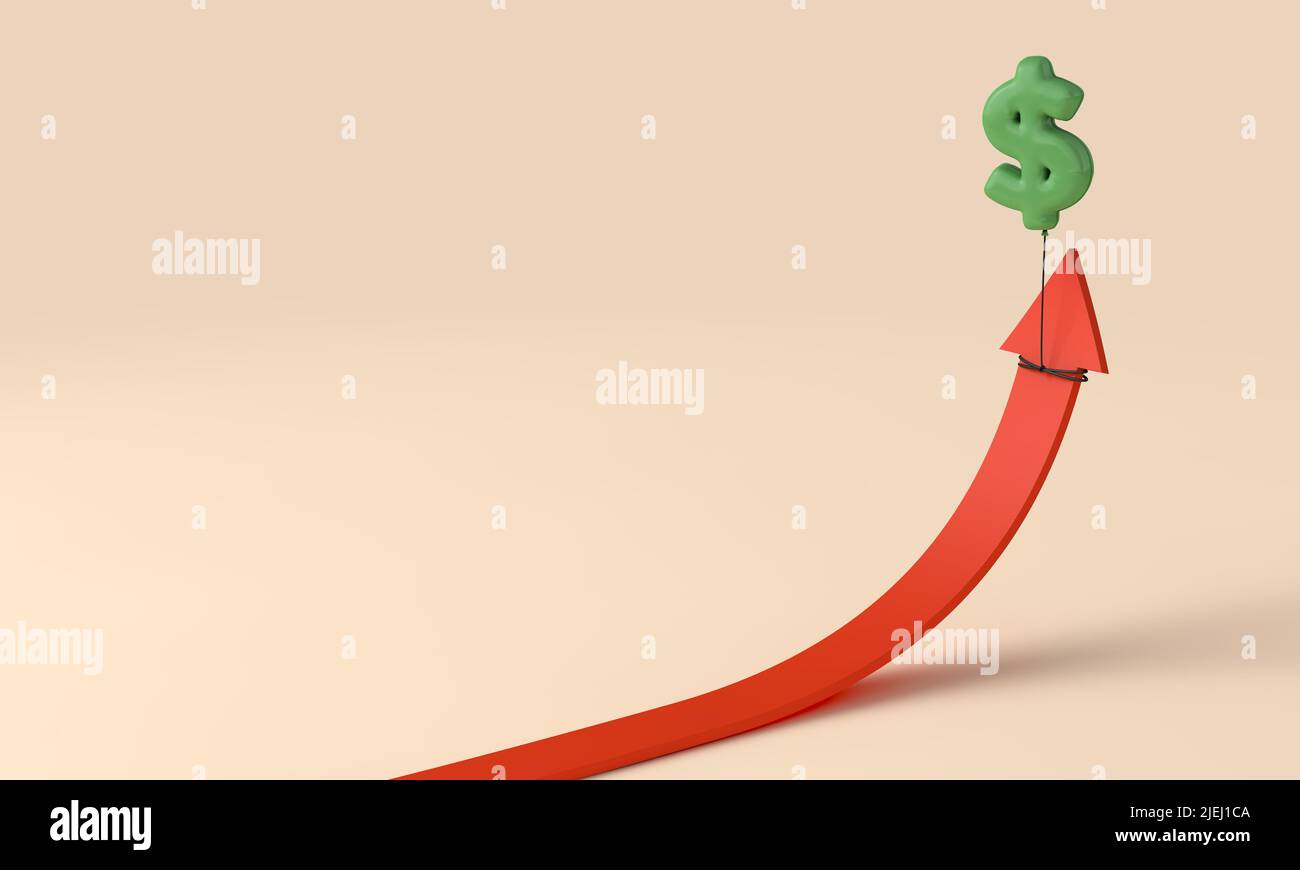 Rate of inflation concept. Red arrow being pulled up by a dollar sign ...