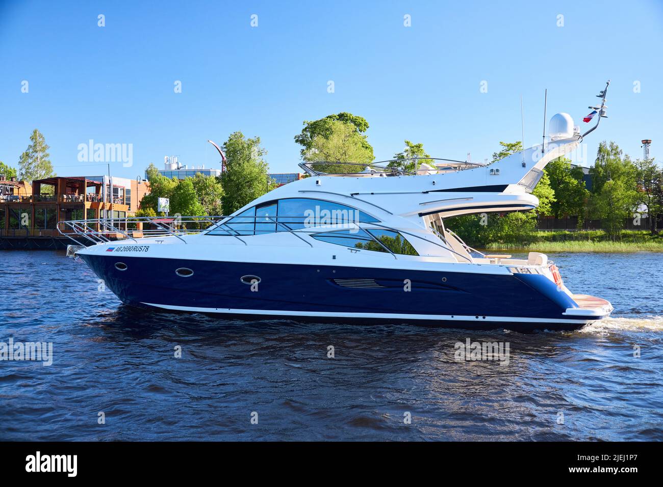 View of the yacht floating on the water Stock Photo - Alamy