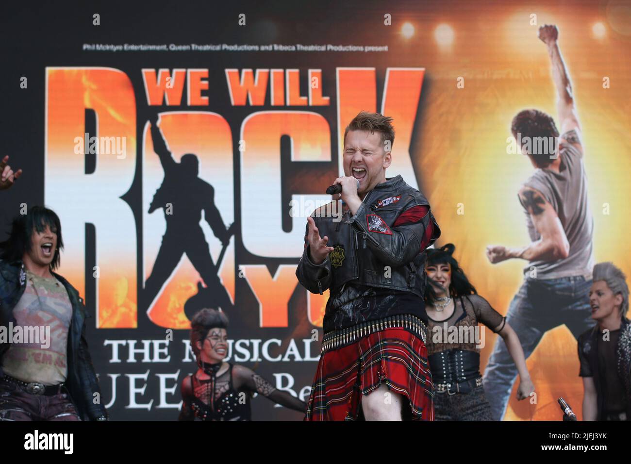 The cast in the Queen musical We Will Rock You at West End Live in ...