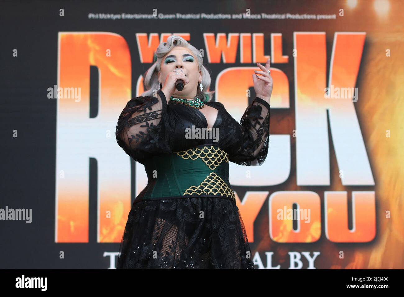 Jenny O’Leary as Killer Queen in the musical We Will Rock You at West ...