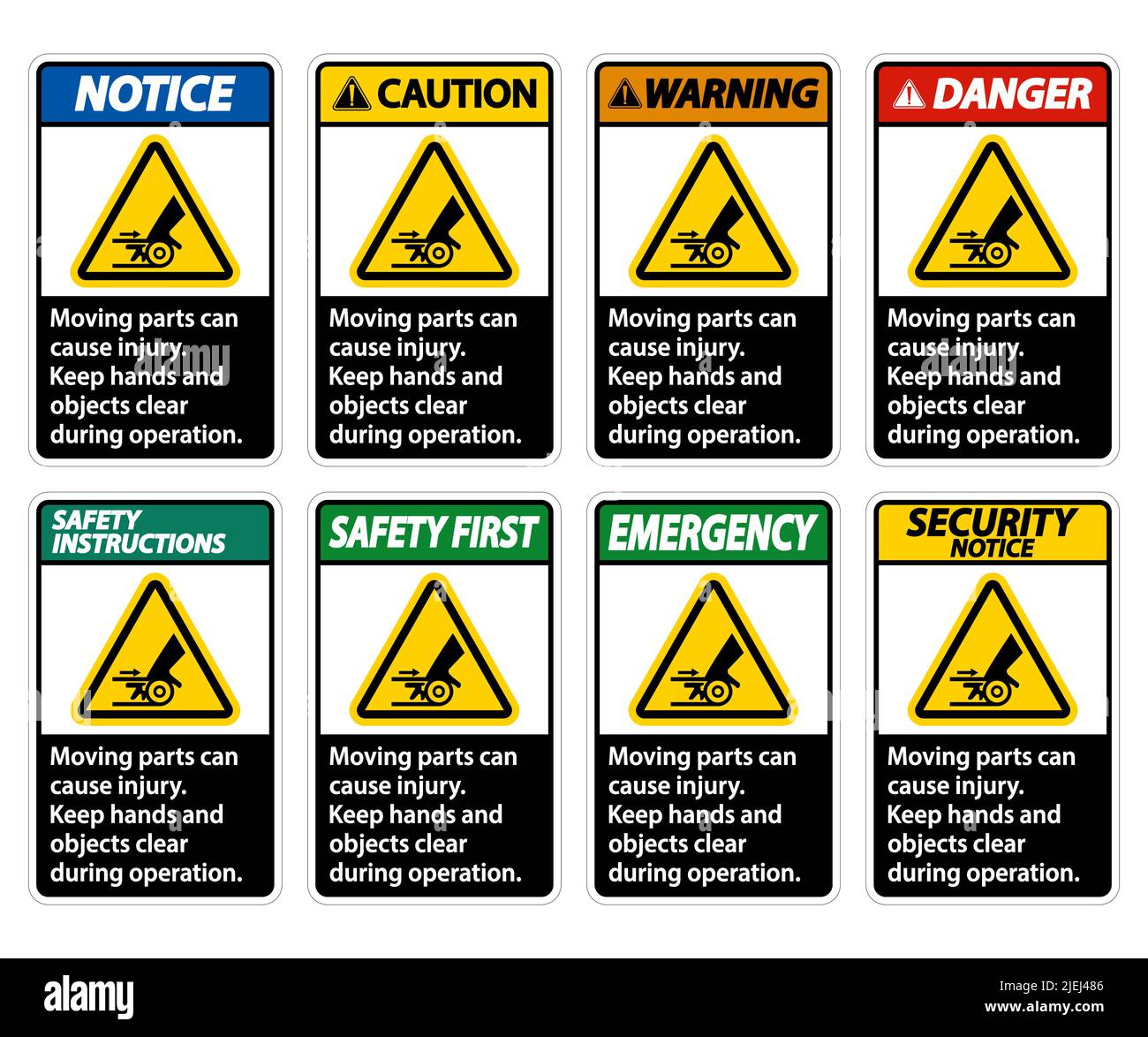 Moving parts can cause injury sign on white background Stock Vector ...