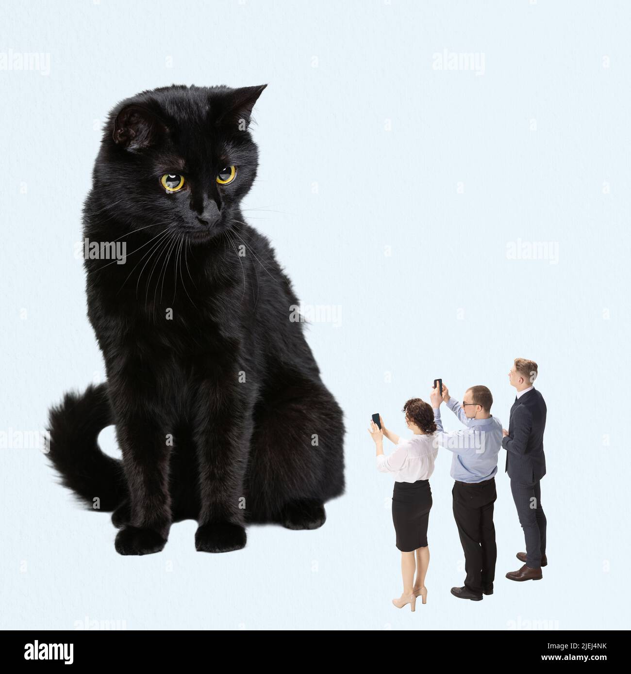 Contemporary art collage. Creative design. Group of people standing in ...