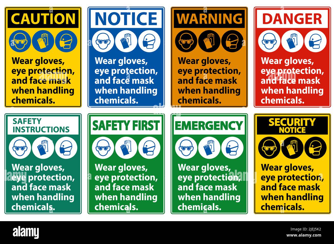 Wear Gloves, Eye Protection, And Face Mask Sign Isolate On White ...