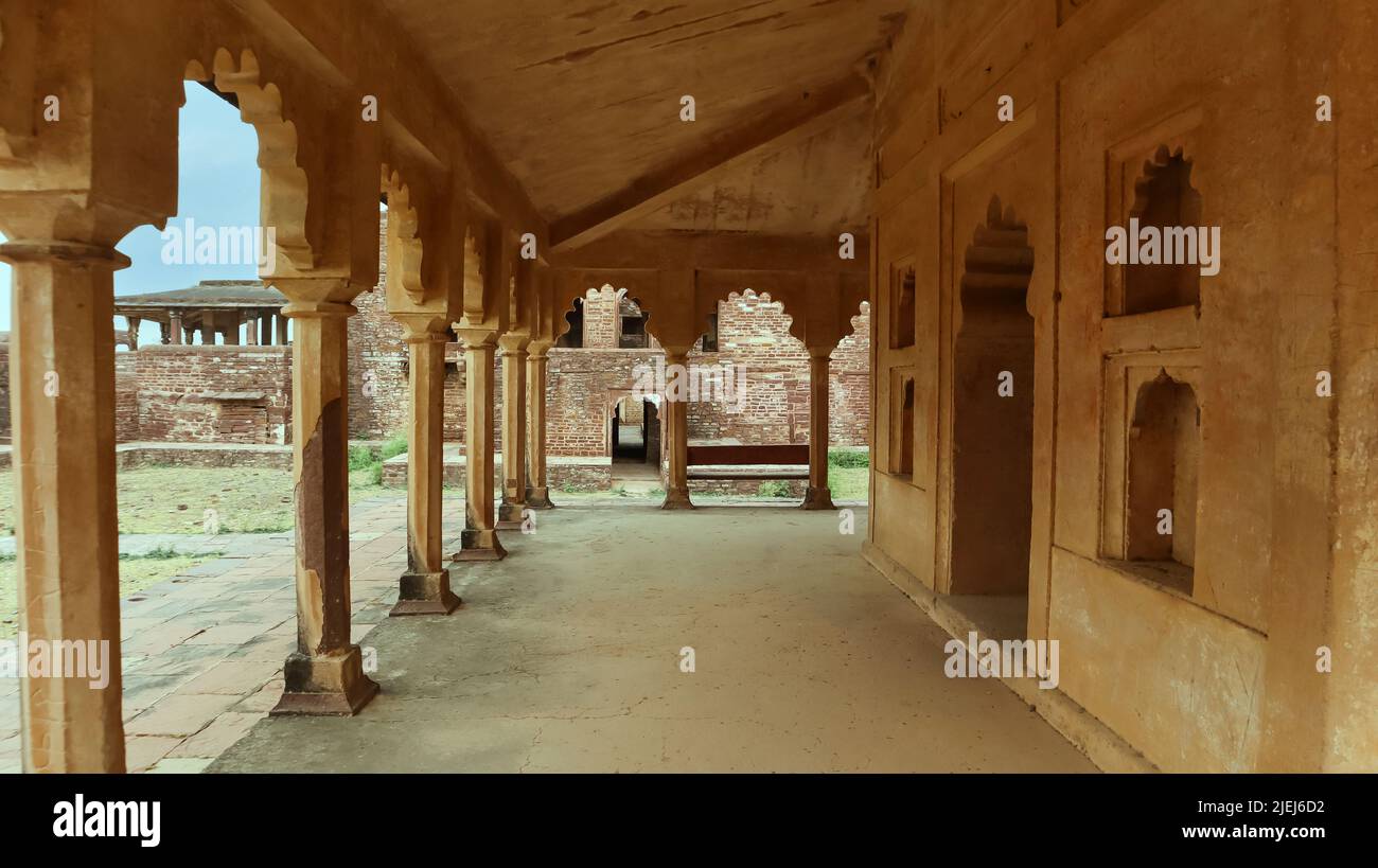 Inside view Pavilion or a baradari at center of courtyard, Narwar Fort ...