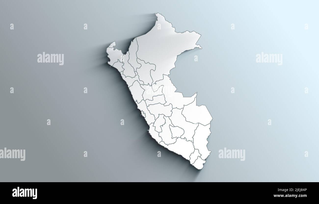 Country Political Geographical Map of Peru with Regions with Shadows ...