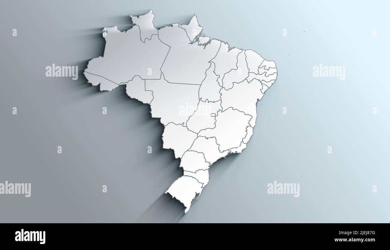 Country Political Geographical Map of Brazil with States with Shadows ...