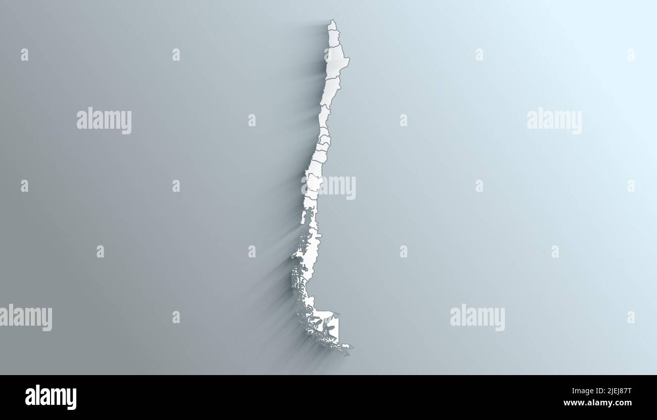 Country Political Geographical Map of Chile with Regions with Shadows ...