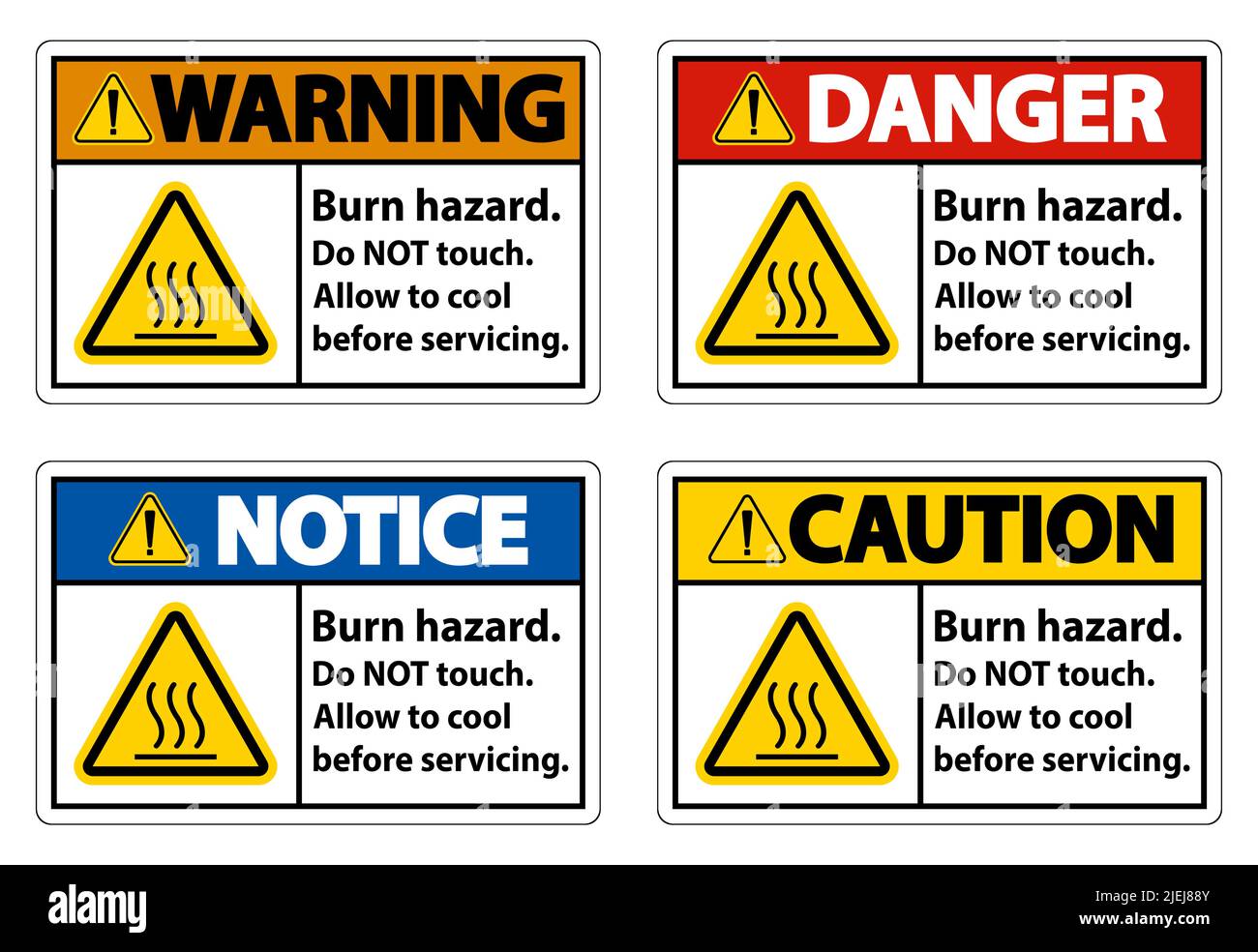 Burn hazard safety,Do not touch label Sign on white background Stock ...