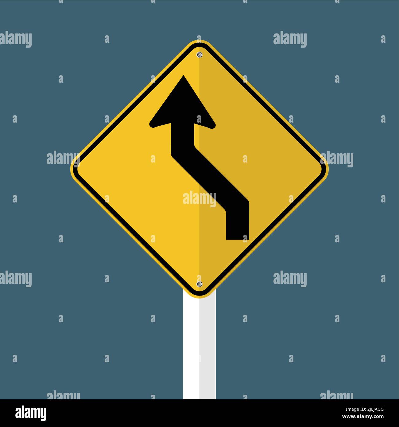 Curved Left Traffic Road Sign isolated on grey sky background,vector ...