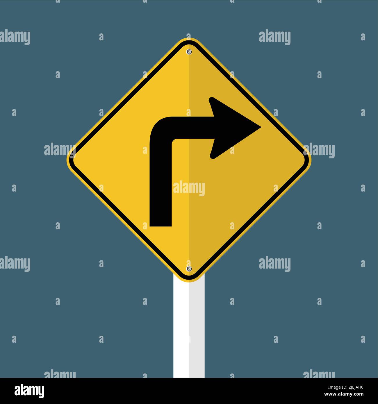 Turn Right Traffic Road Sign isolated on grey sky background,vector ...