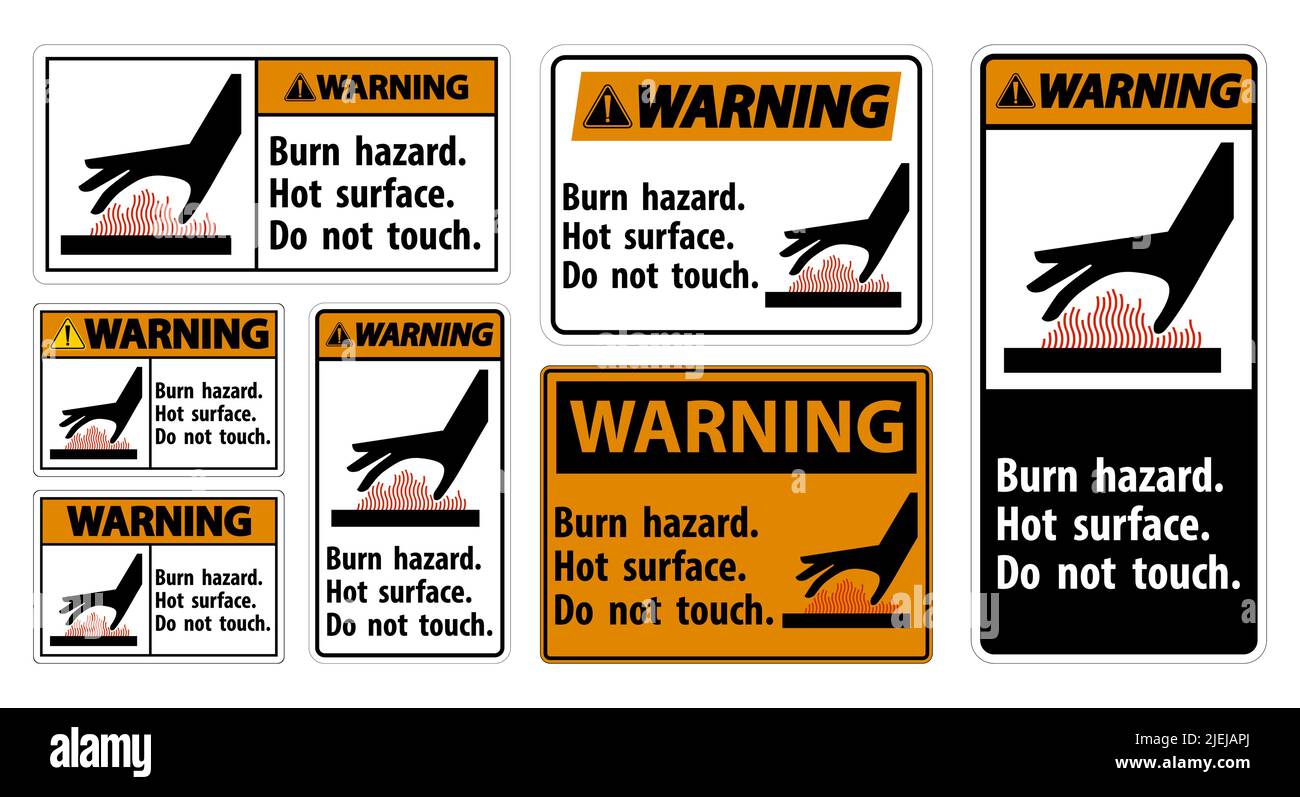 Warning Burn hazard,Hot surface,Do not touch Symbol Sign Isolate on ...