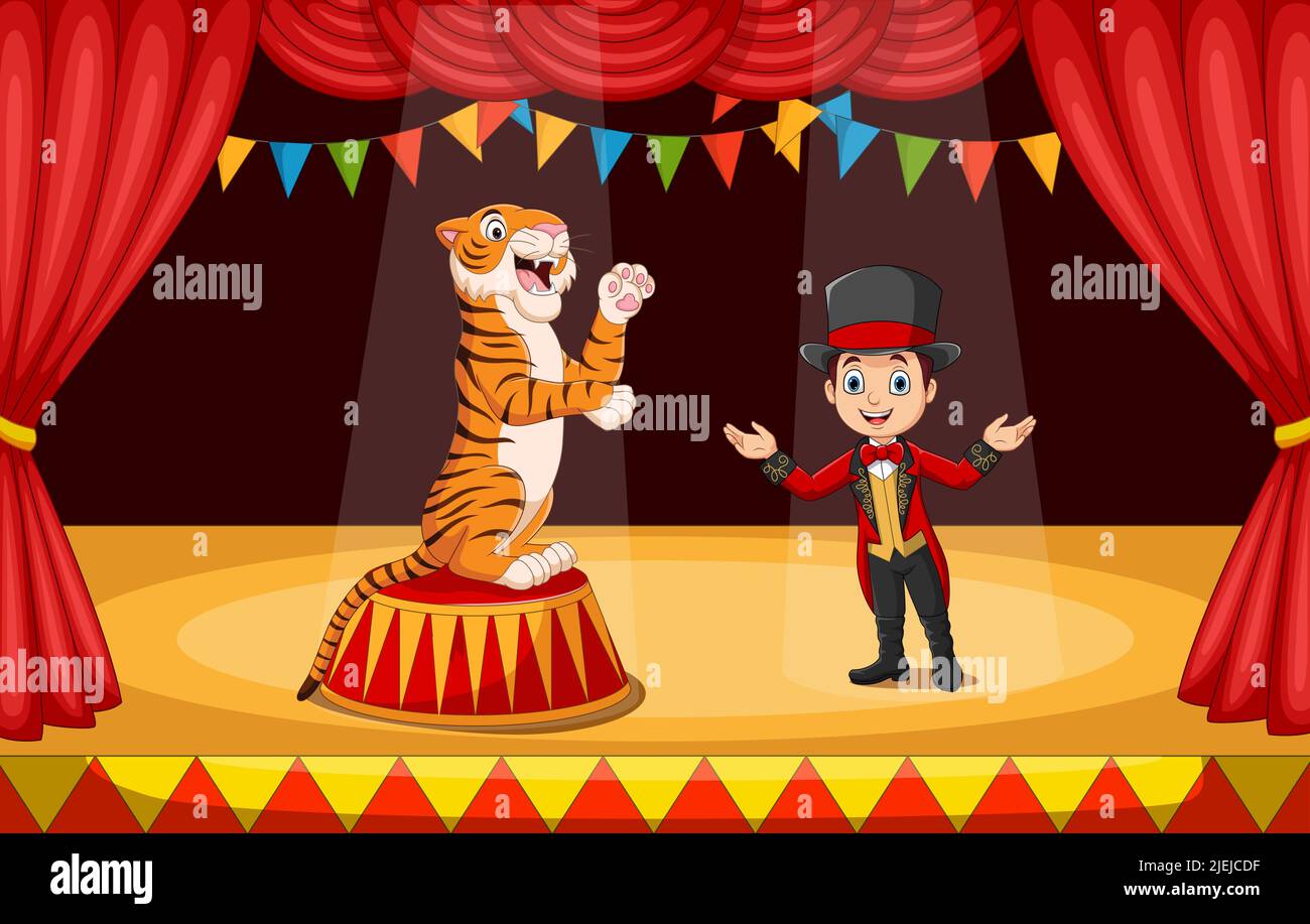 Cartoon circus tamer with tiger on stage Stock Vector Image & Art - Alamy