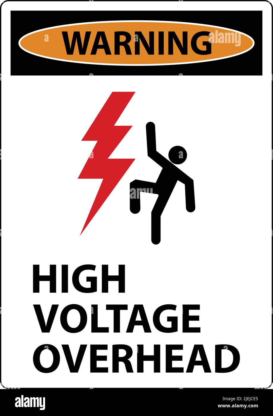 Warning High Voltage Overhead Sign On White Background Stock Vector ...