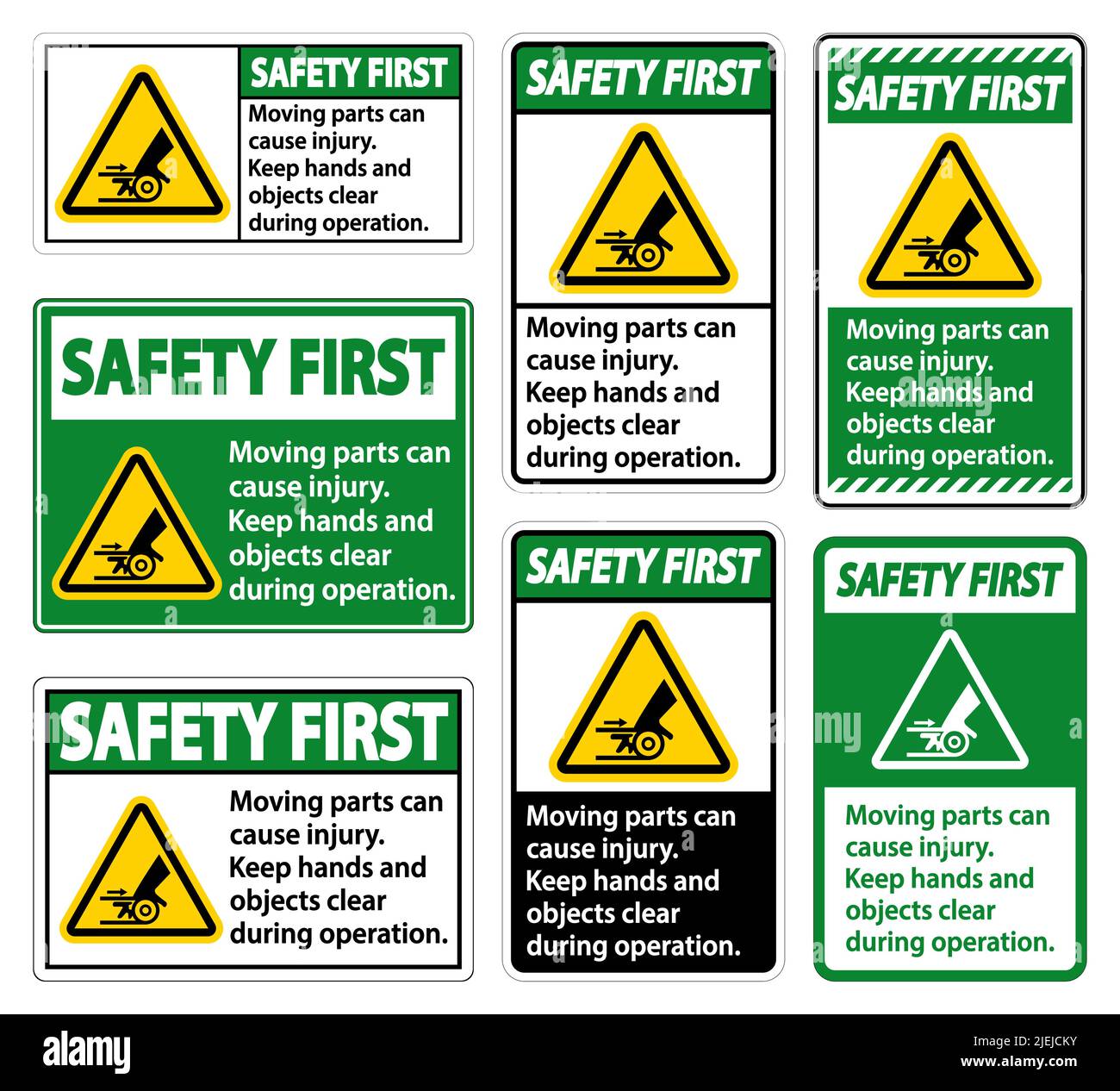 Safety First Moving parts can cause injury sign on white background ...