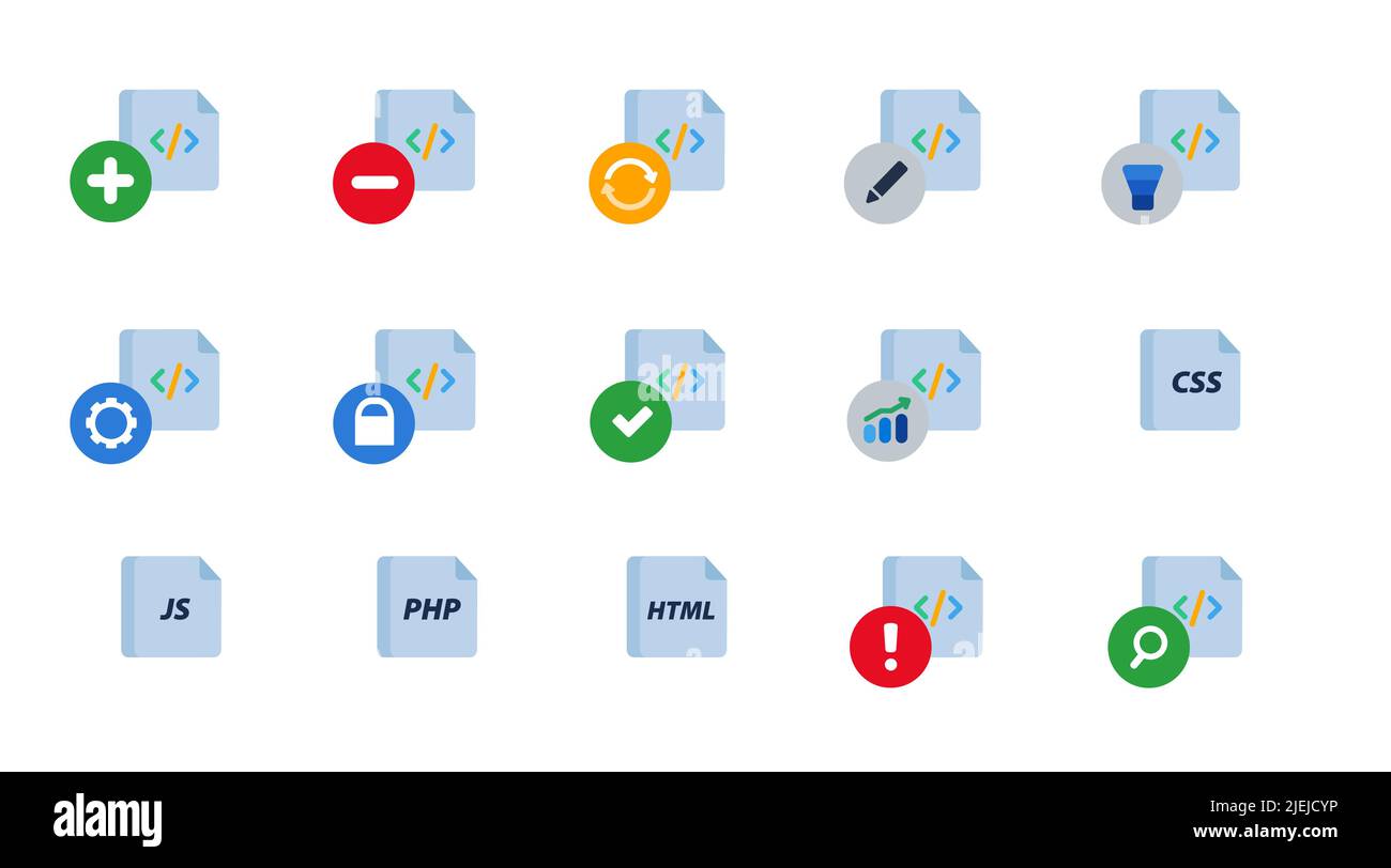 Programming Language Code Script File Icon Set Collection Of Coding File Management Stock Vector
