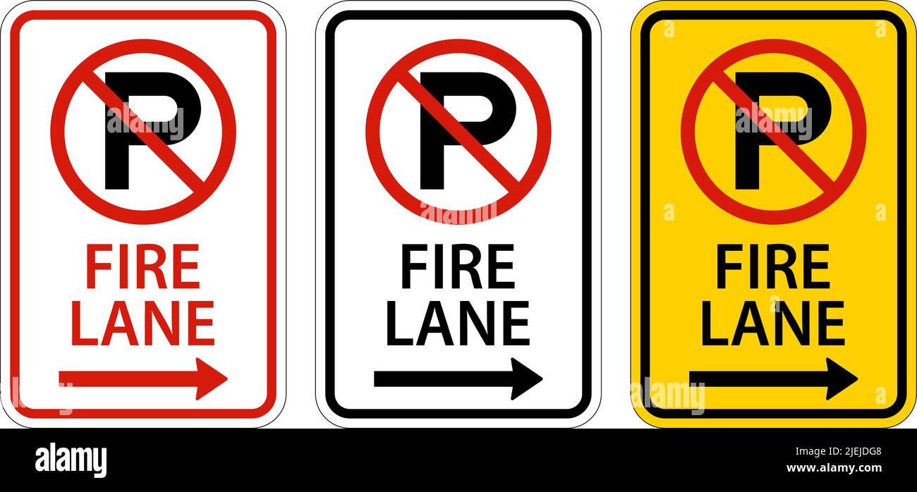 No Parking Fire Lane Right Arrow Sign On White Background Stock Vector ...