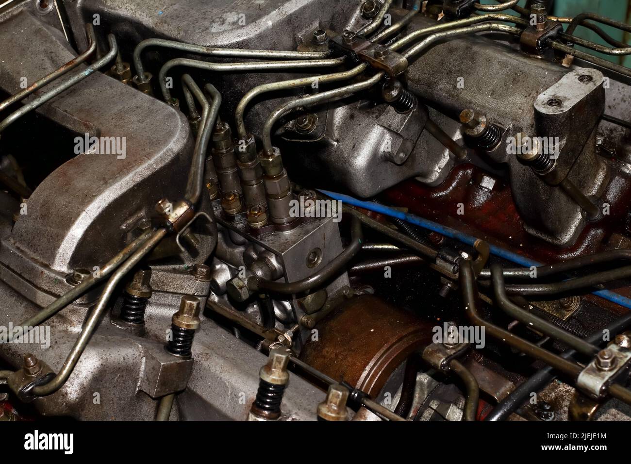 Big engine and oil stain of ship Stock Photo - Alamy