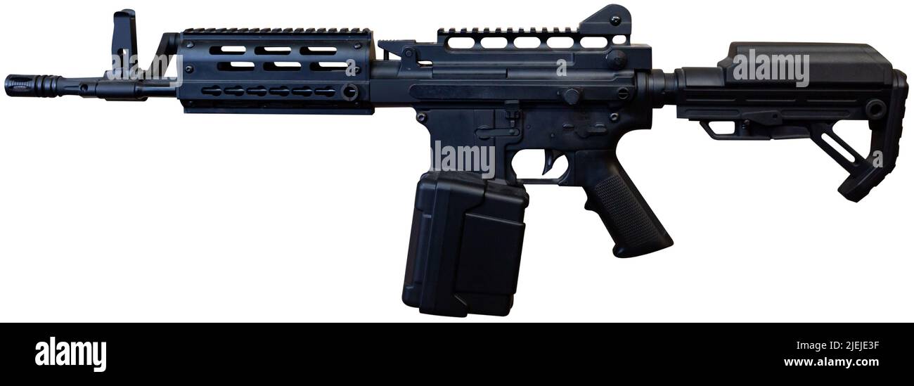 Modern automatic multiple-charge weapon on white background Stock Photo ...