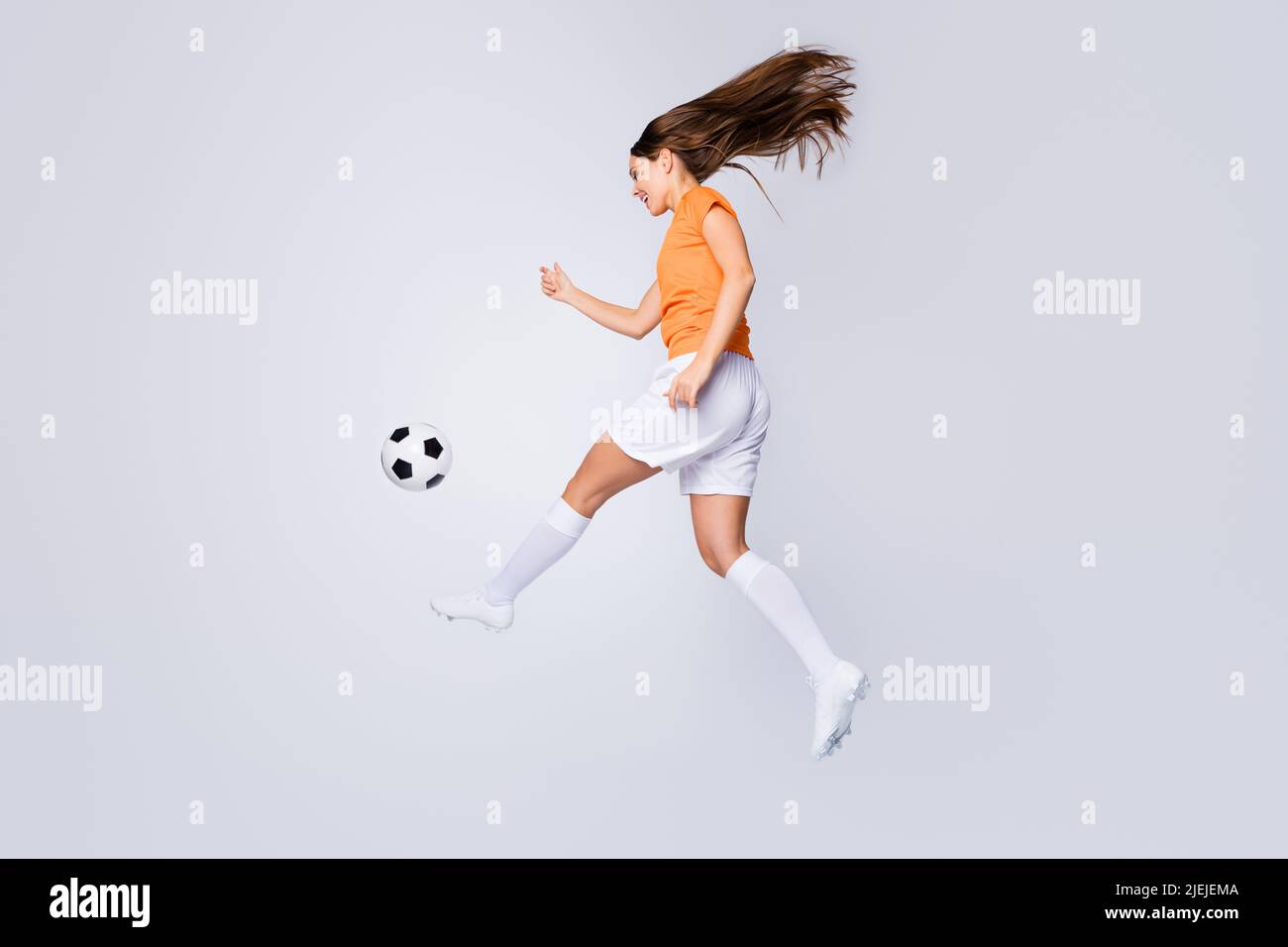 Full body profile photo of skilled lady soccer team player euro 2020 ...