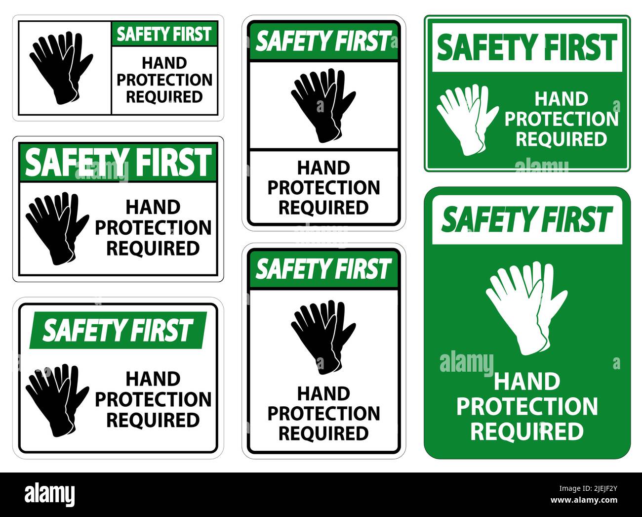 Safety First Hand Protection Required Sign on white background Stock ...