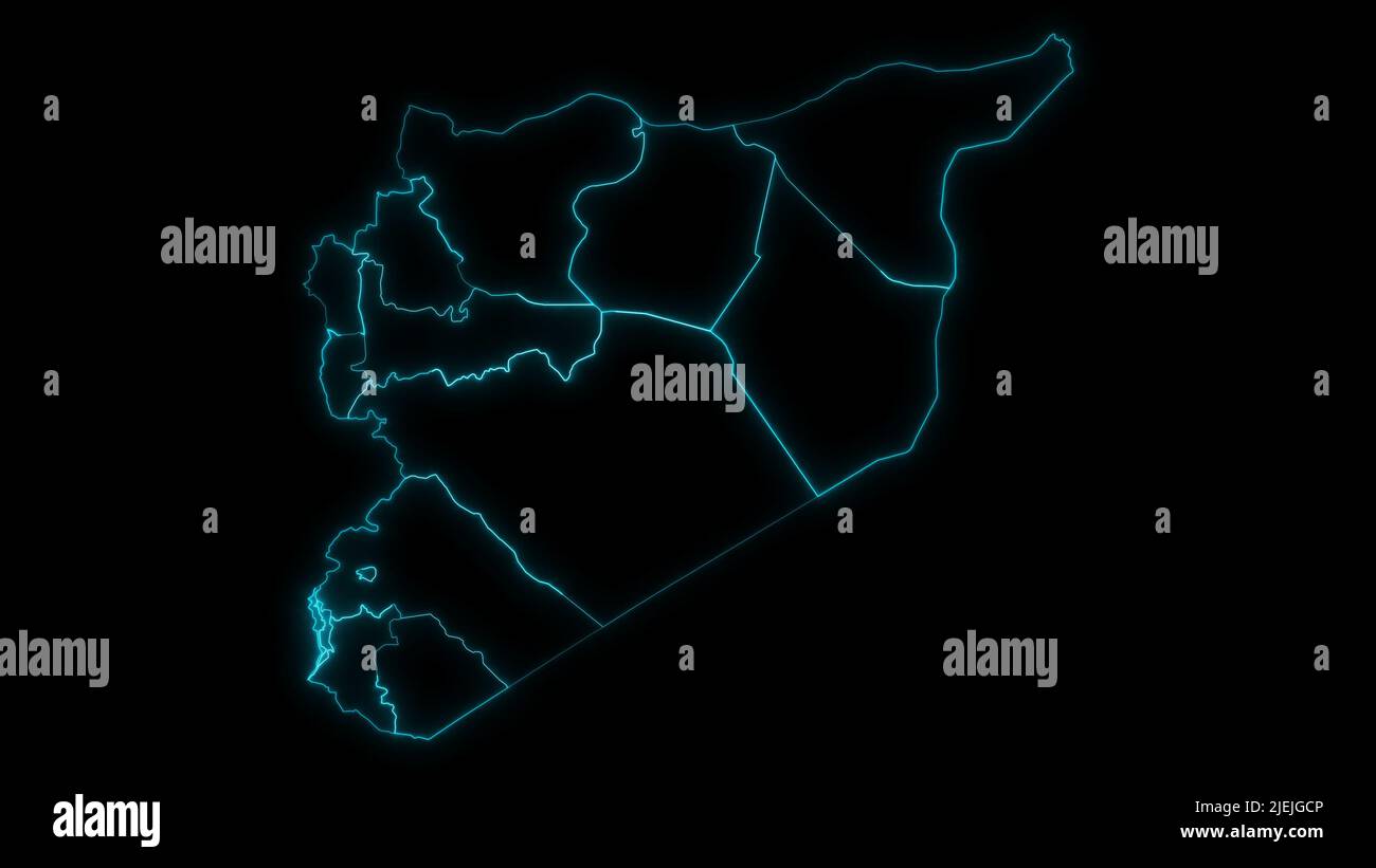 Abstract map outline of Syria with Governorates glowing outline in ...