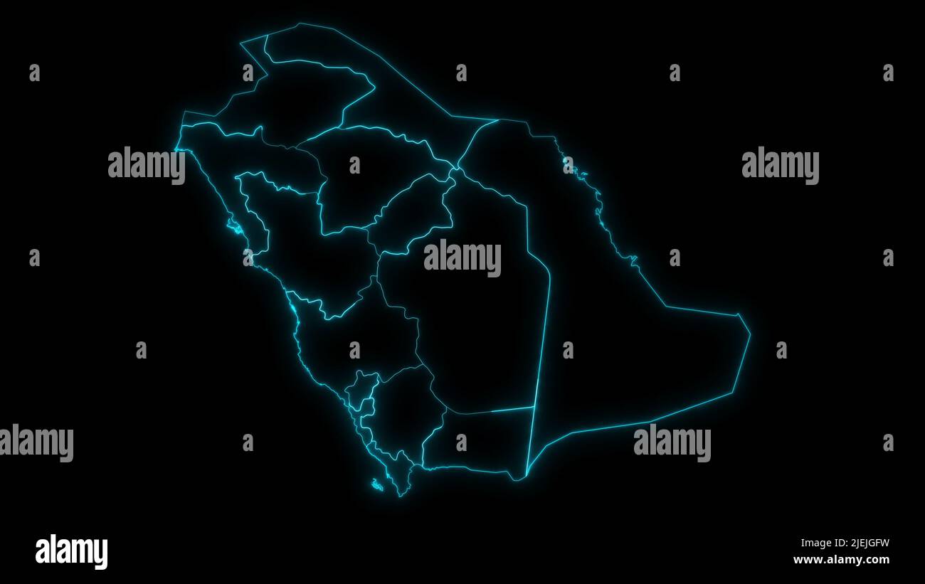 Abstract map outline of Saudi Arabia with Regions glowing outline in ...