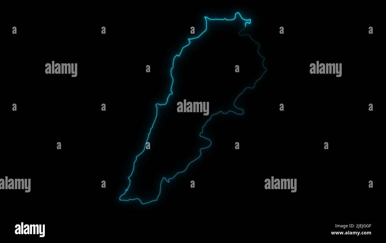 Abstract map outline of Lebanon glowing outline in black background ...