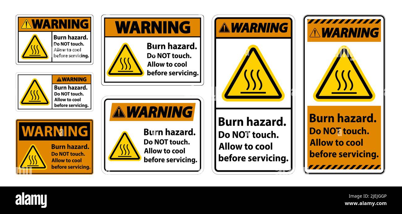 Warning Burn hazard safety,Do not touch label Sign on white background ...