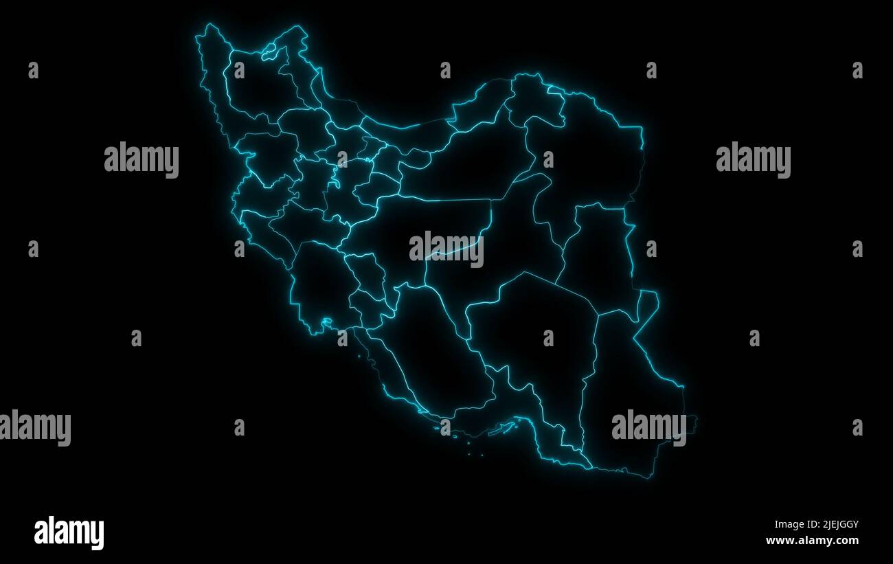 Abstract map outline of Iran with Provinces glowing outline in black ...
