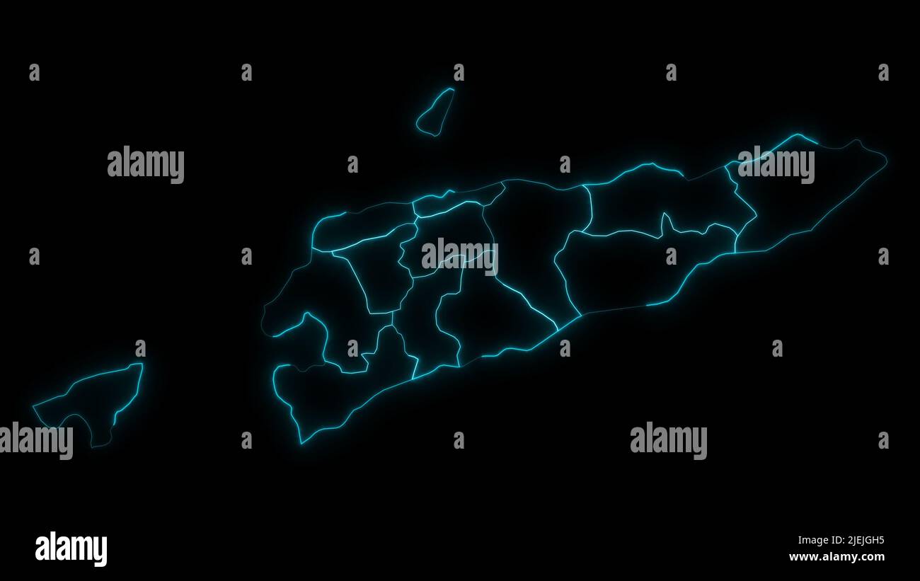 Abstract map outline of East Timor with Municipalities glowing outline ...