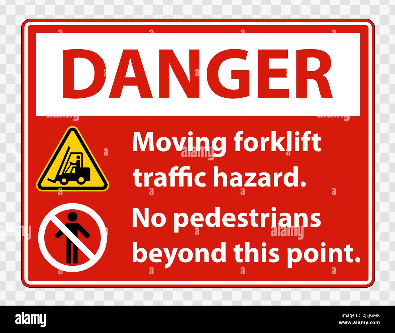 Moving forklift traffic hazard,No pedestrians beyond this point,Symbol ...