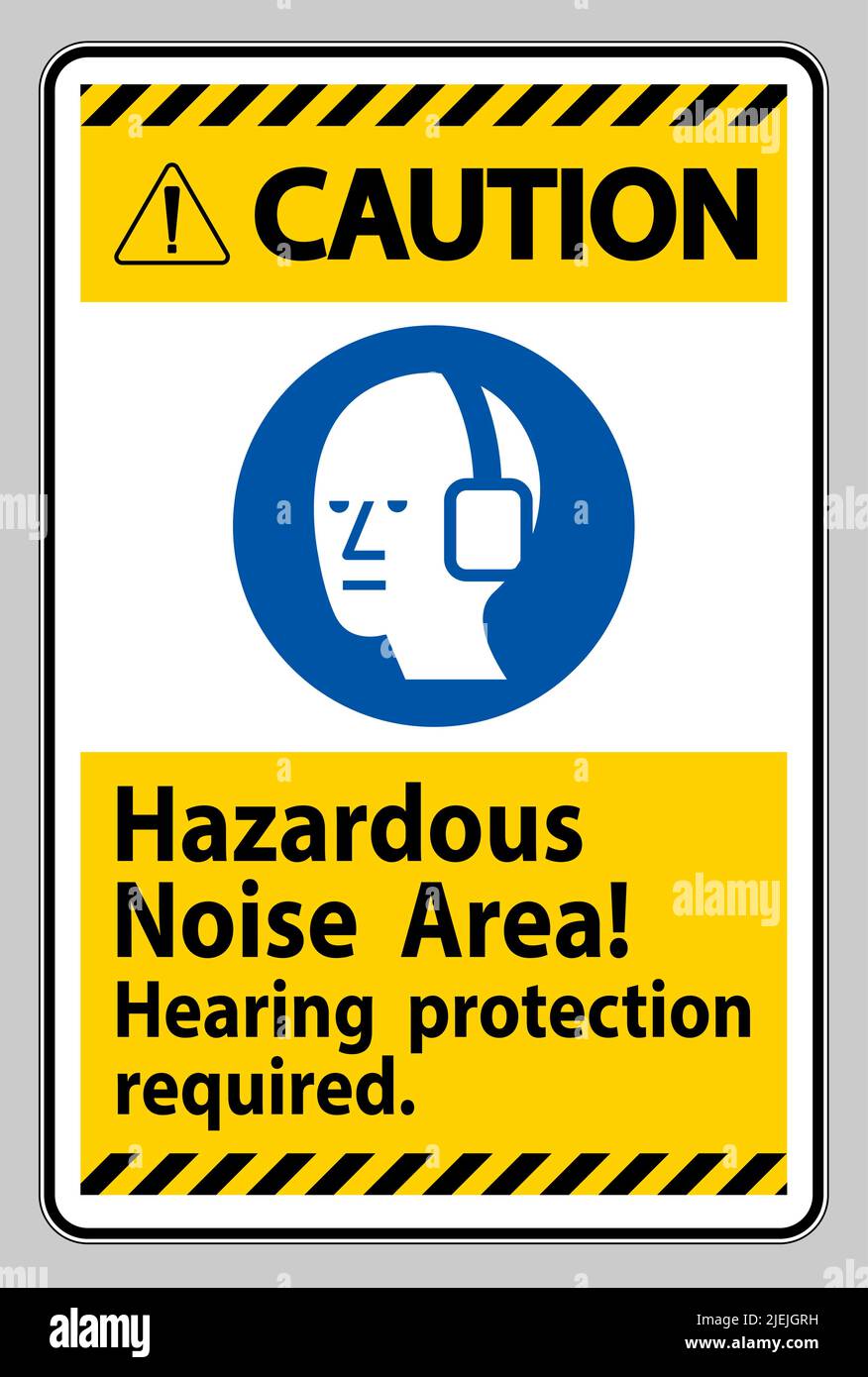 Caution Sign Hazardous Noise Area, Hearing Protection Required Stock ...