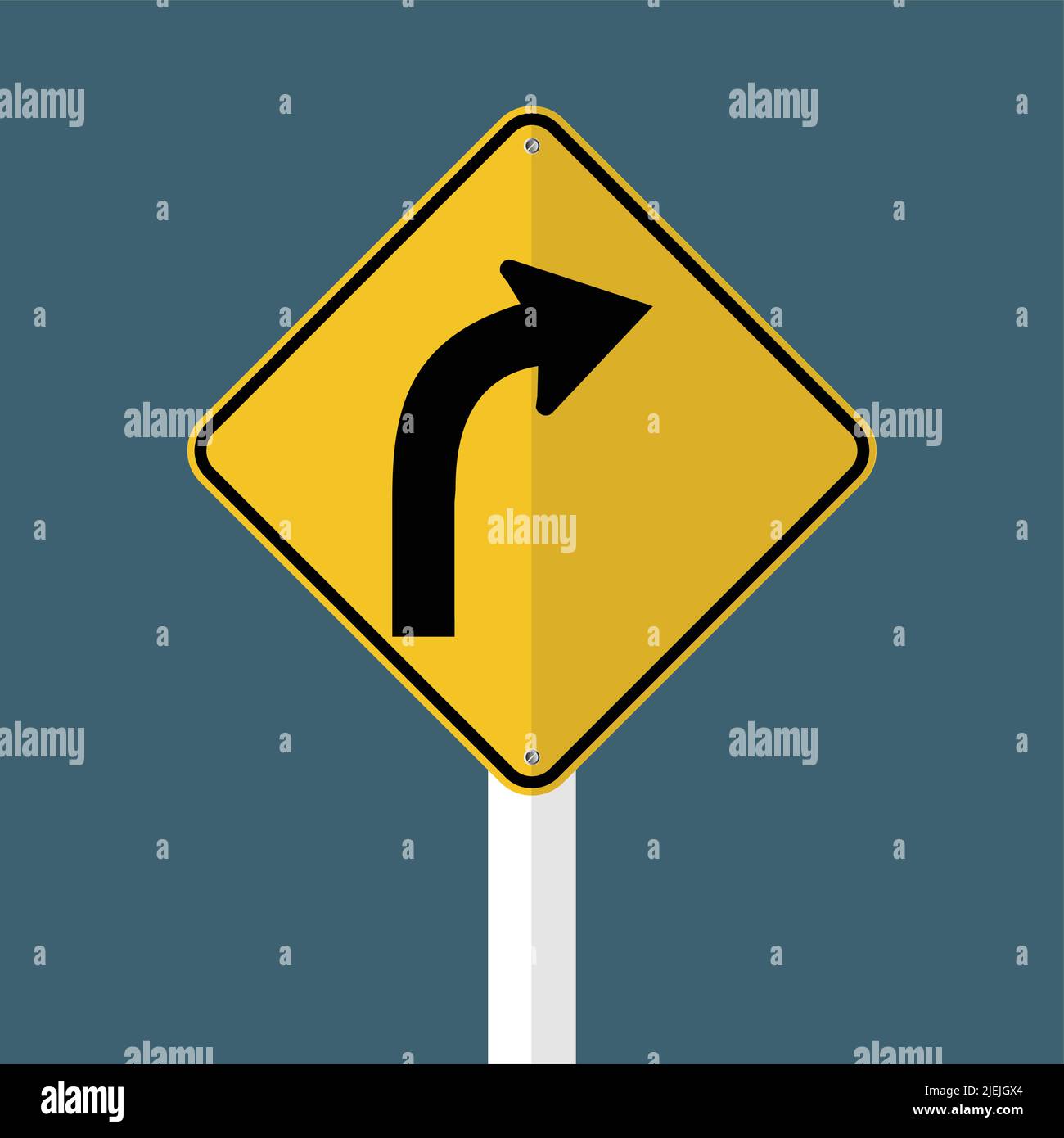 Curved Right Traffic Road Sign isolated on grey sky background,vector ...