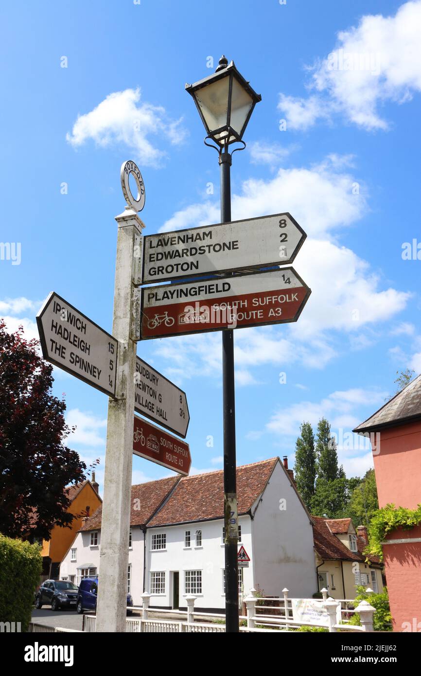 Signpost giving distances to nearby villages and towns from Boxford ...