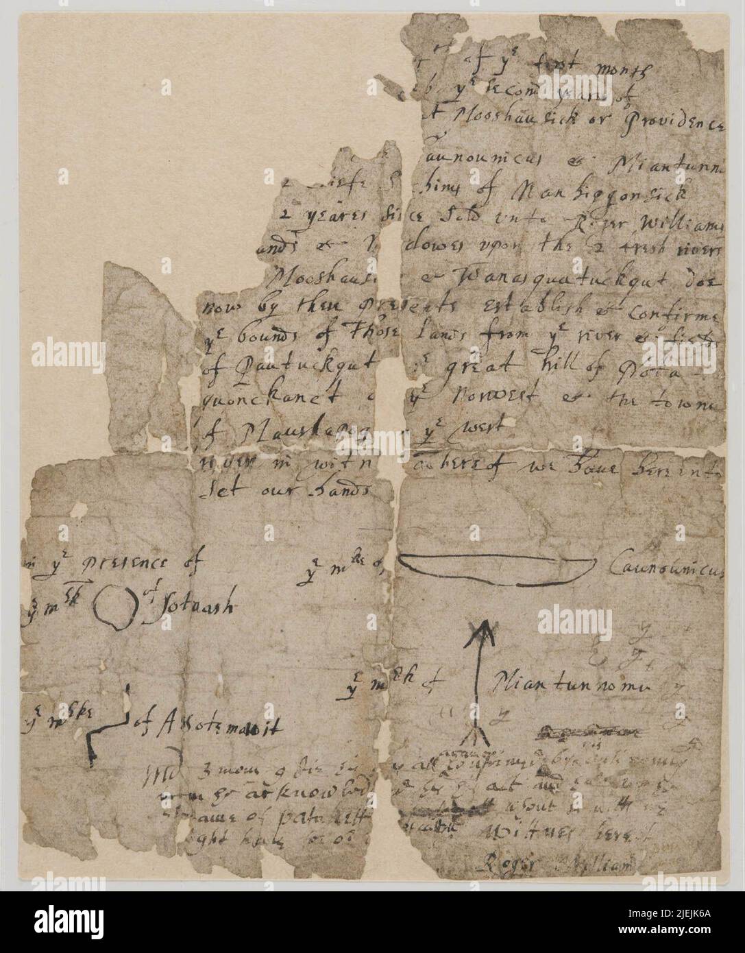 The original 1636 deed to Providence, signed by Chief Canonicus Stock ...