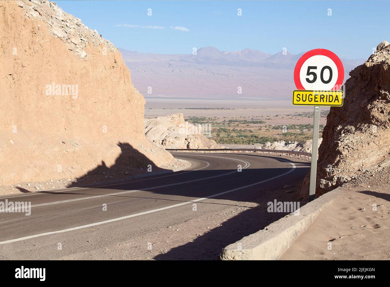 The road trought the Atacama desert, Chile. Atacama desert is a plateau ...