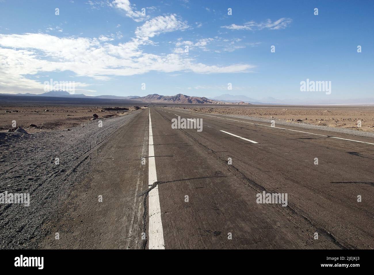 The road trought the Atacama desert, Chile. Atacama desert is a plateau ...