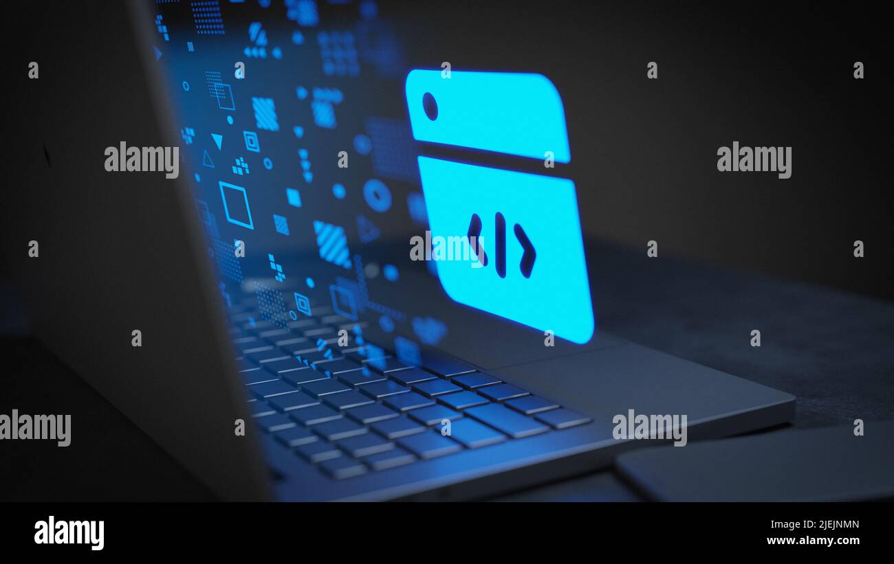 Coding online exposure on technology tech 3D Illustration Stock Photo ...