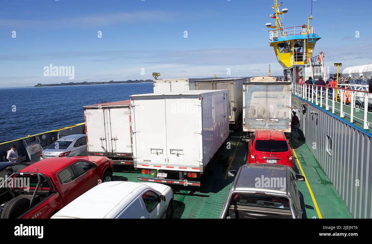 Ferry along the Chacao Channel, Chile. Chacao Channel separates chile ...