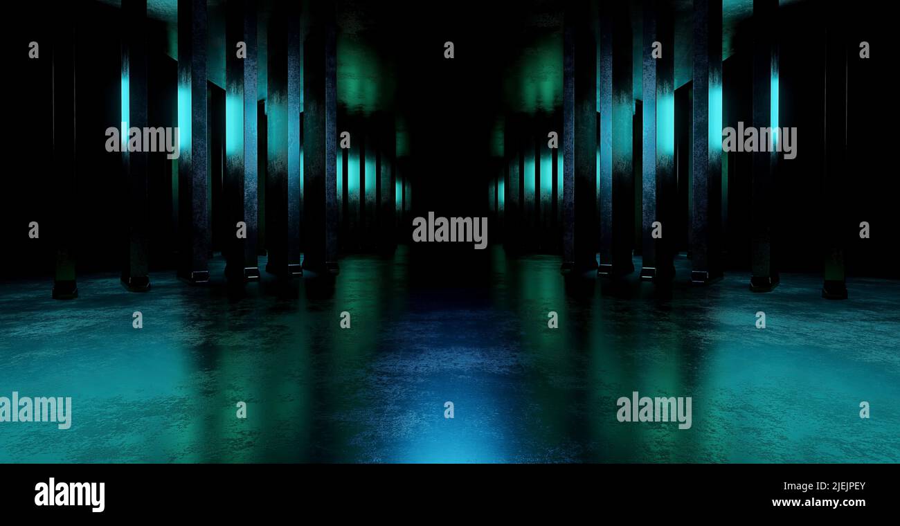 Abstract Scifi Grungy Metallic Empty Tunnel Hallway Gate Spotlight Dark ...