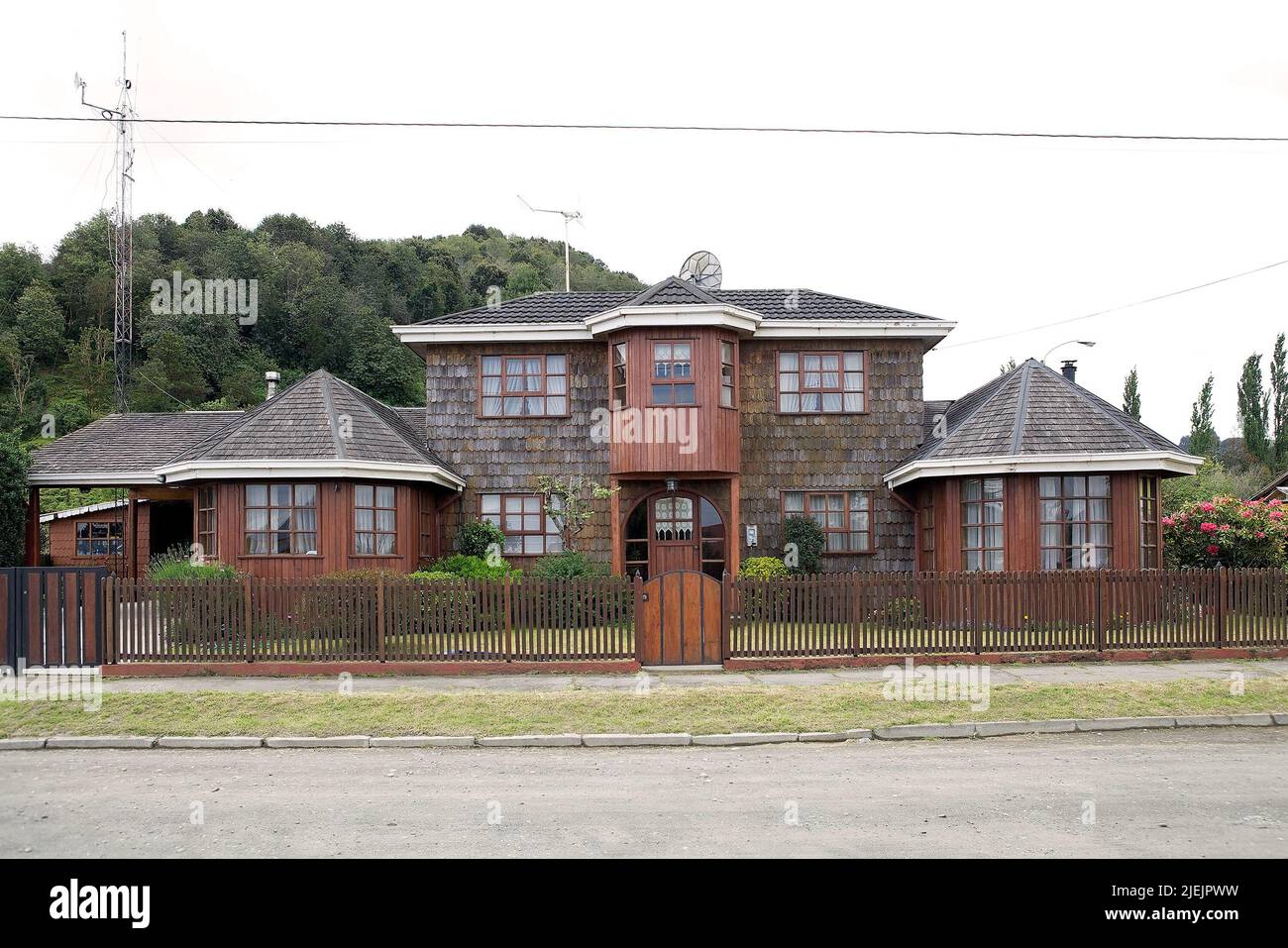 Traditional wooden house in the town of Tenaun in Chiloe Island, Chiloe ...