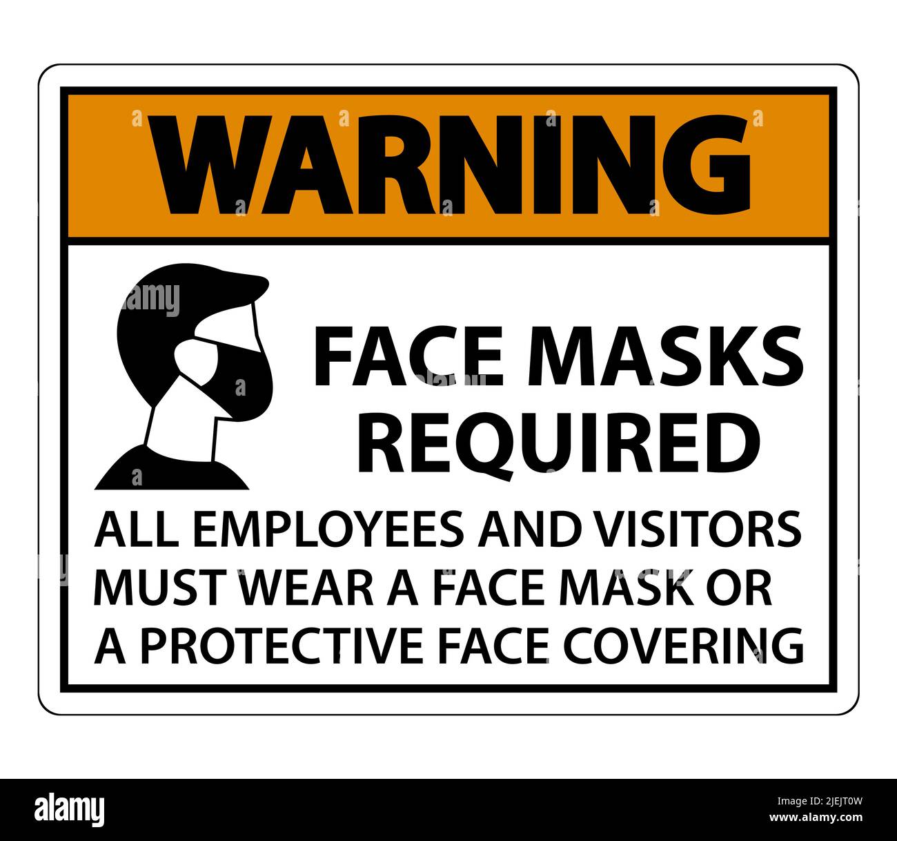 Warning Face Masks Required Sign on white background Stock Vector Image ...