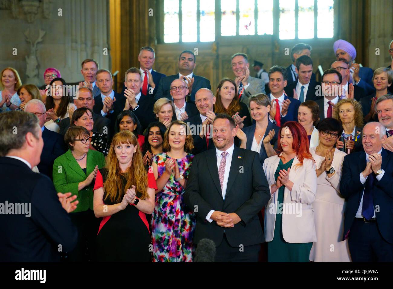 Newly elected MP for Wakefield, Simon Lightwood (centre), is welcomed ...