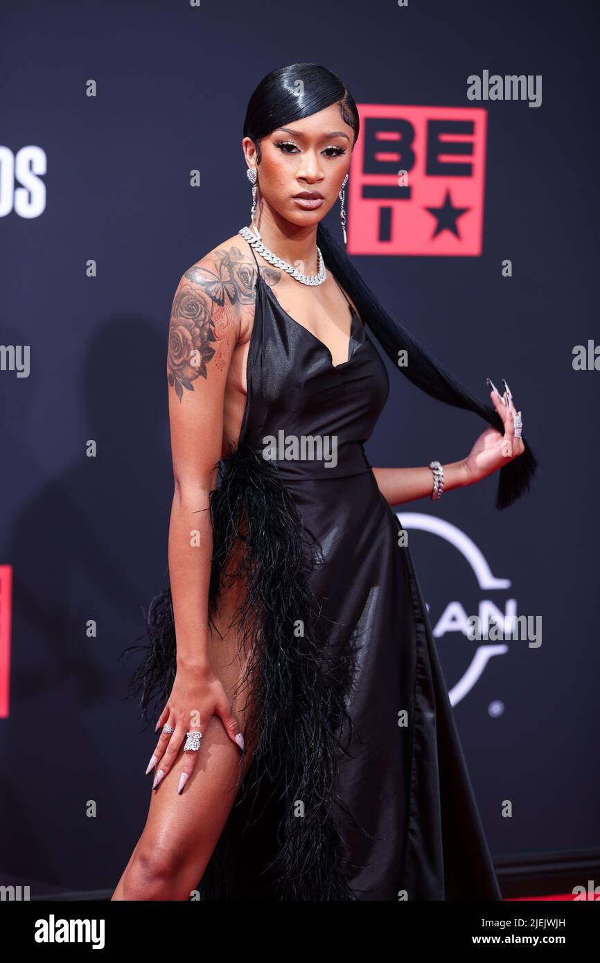LOS ANGELES, CALIFORNIA, USA - JUNE 26: Lakeyah arrives at the BET Awards 2022 held at Microsoft ...